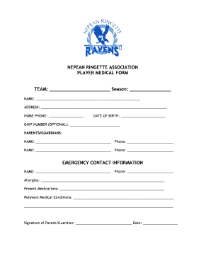 Fillable Online EMERGENCY CONTACT INFORMATION - Nepean Ringette Fax ...