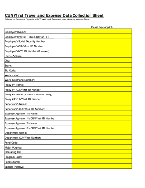 Fillable Online hunter cuny CUNYfirst Travel and Expense Data Collection Sheet Fax Email Print ...