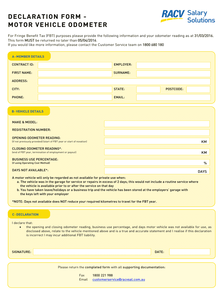 Fillable Online BDECLARATIONb FORM - bMOTOR VEHICLEb ODOMETER Fax Email ...
