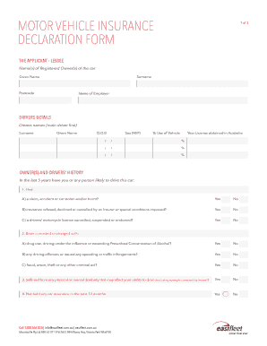 Fillable Online BMOTOR VEHICLEb INSURANCE bDECLARATIONb FORM ...