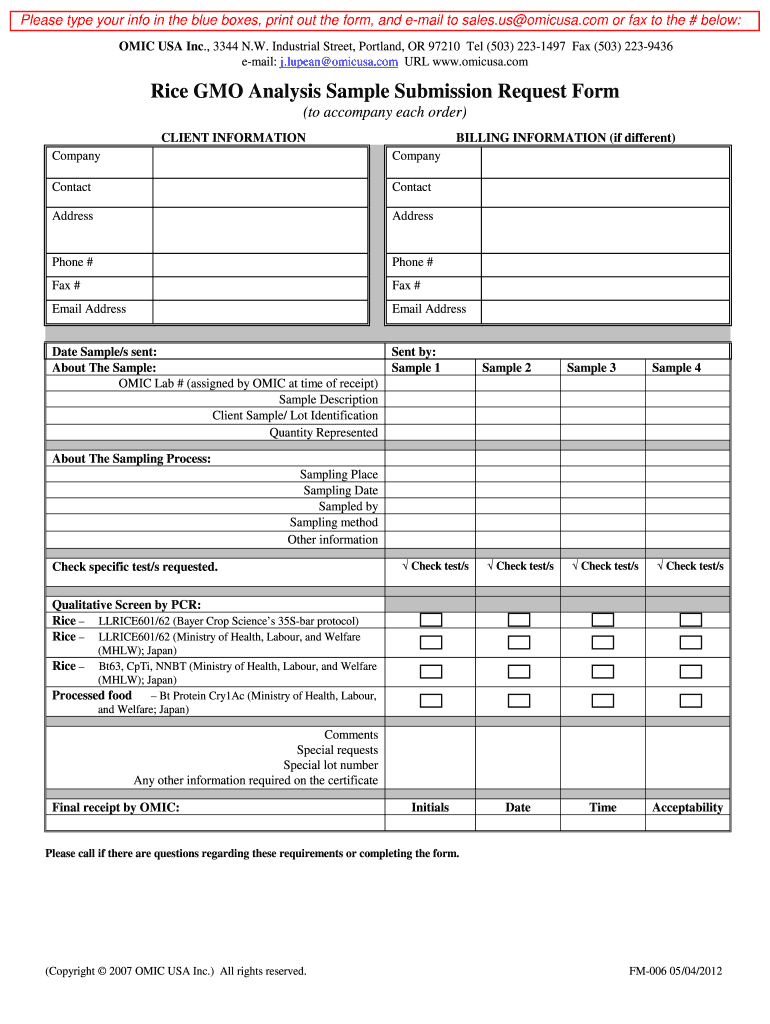 Fillable Online Rice Variety Identification Sample Submission Request ...