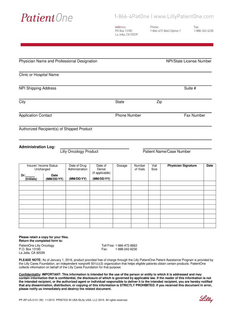 Fillable Online Dosage Tracking form - Lilly PatientOne Fax Email Print ...