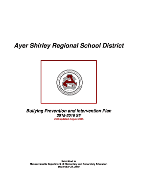 Fillable Online asrsd 2015-2016 Bullying Prevention and Intervention ...