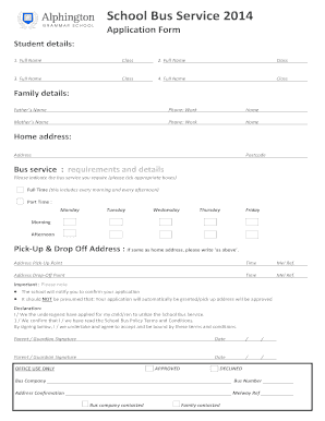 Fillable Online alphington vic edu School Bus Application Form 2015 ...