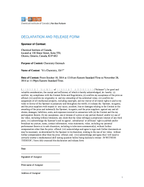 Fillable Online Declaration and release form - The Chemical Institute ...