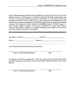 Fillable Online Owners NOISWPPP Certification Form Fax Email Print ...