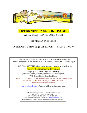 Fillable Online INTERNET YELLOW PAGES - At Beach - At The Beach Fax ...