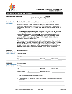 Fillable Online datacoll sevec BSEVECb Host Family Reference Form Fax ...