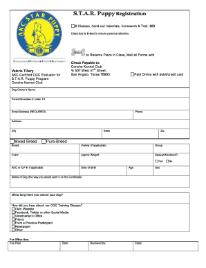 Fillable Online conchokennelclub STAR Puppy Registration - Concho ...