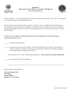 Fillable Online conchokennelclub GK9TC6 - Application to Add CGC to ...