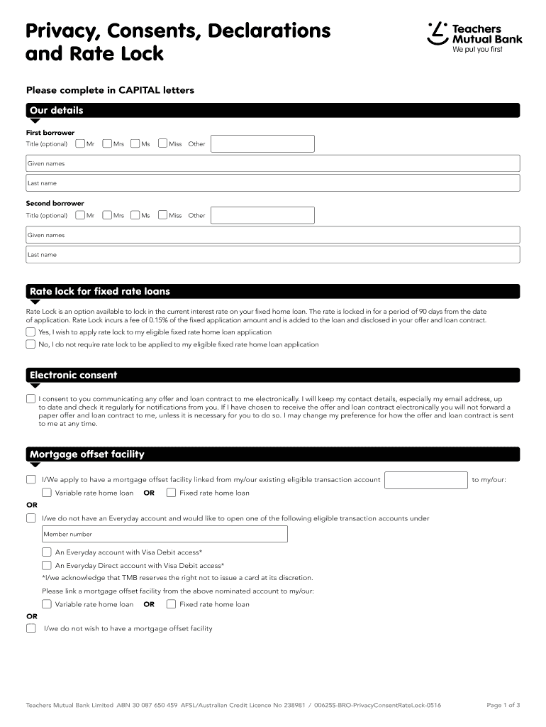 Fillable Online Privacy, Consents, Declarations and Rate Lock - the ...