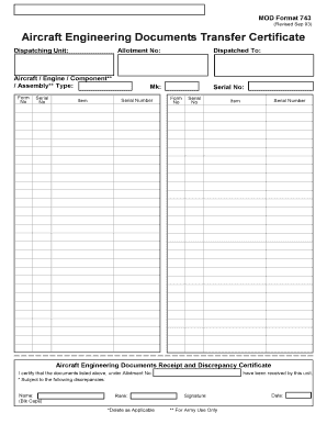 Fillable Online BAircraftb Engineering Documents Transfer Certificate ...