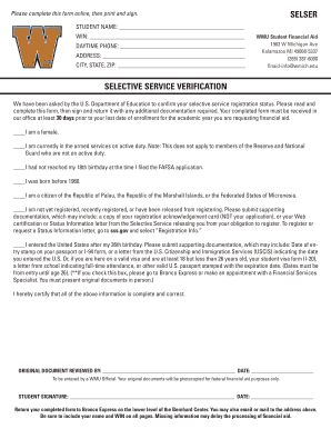 Fillable Online wmich SELSER SELECTIVE SERVICE VERIFICATION Fax Email ...