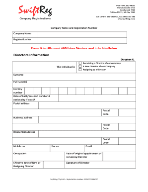 Fillable Online swiftreg co Director and Shareholder Changes - SwiftReg ...
