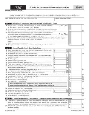 Fillable Online Arizona Form 308 2015 Credit for Increased Research ...