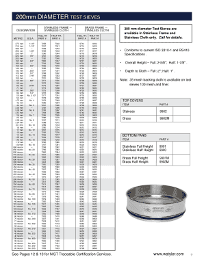 Fillable Online 200mm DIAMETER TEST SIEVES 300 mm diameter Test Sieves ...