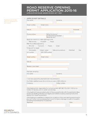Fillable Online Road reserve opening permit application - Penrith City ...