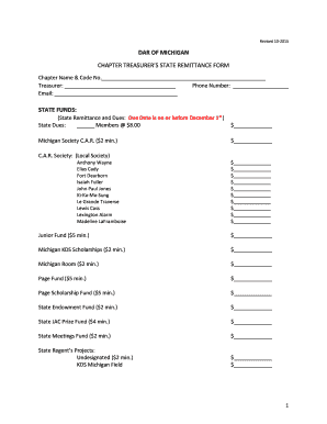 Fillable Online CHAPTER TREASURERS STATE REMITTANCE FORM Fax Email ...