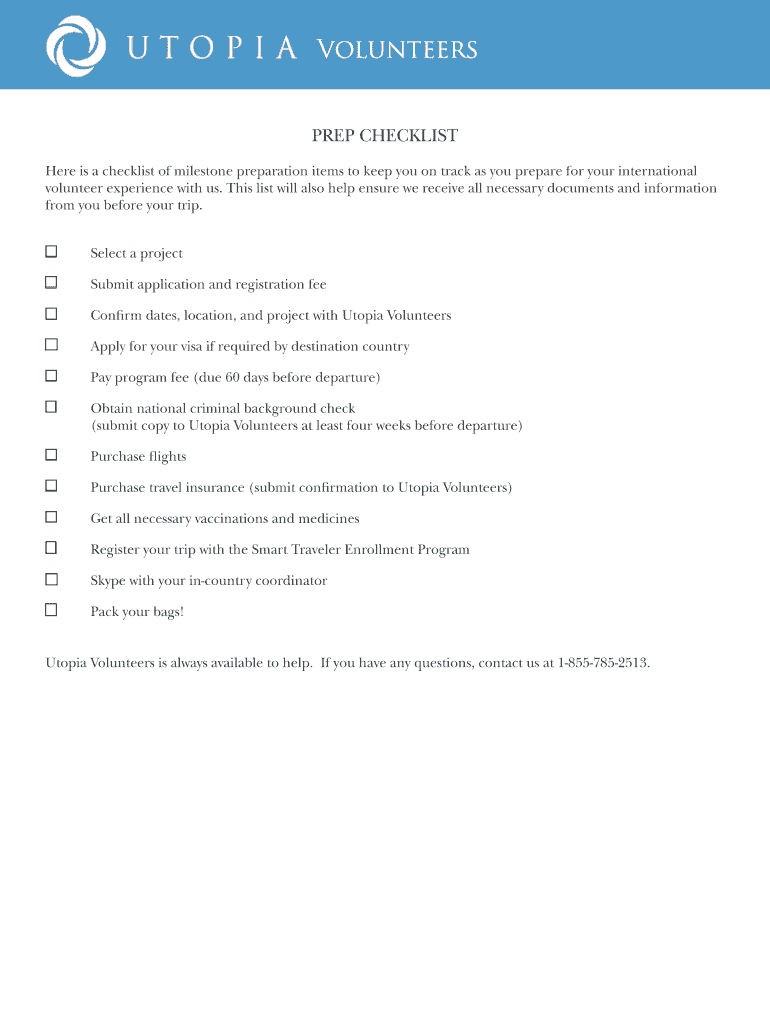 Fillable Online utopiavolunteers Utopia Volunteer Check List 1indd Fax ...