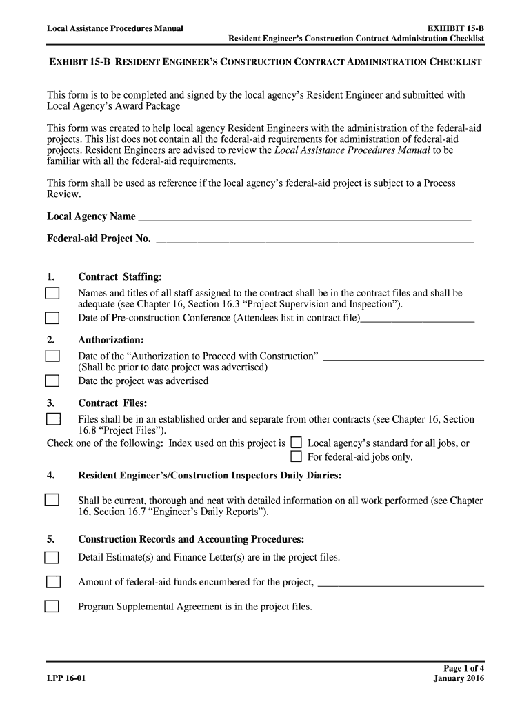 Fillable Online dot ca Resident Engineer39s Construction Contract Administration bb - Caltrans ...