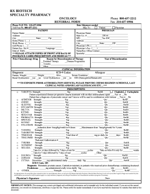Fillable Online ONCOLOGY REFERRAL Form Download Fax Email Print - pdfFiller