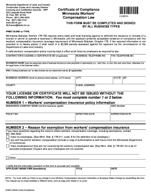 Fillable Online dli mn BCertificateb of Compliance Minnesota Workers39 ...