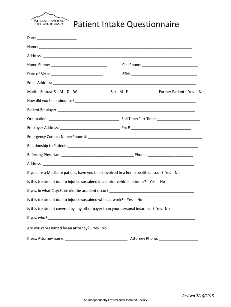 Fillable Online Patient Intake Questionnaire - bapexnetworkptbbcomb Fax ...