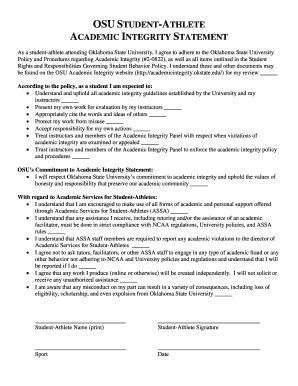 Fillable Online aec okstate OSU STUDENT-ATHLETE ACADEMIC INTEGRITY ...