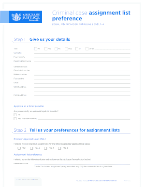 Fillable Online justice govt Criminal case assignment list preference ...
