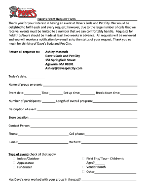 Fillable Online Daves Event Request Form Fax Email Print - pdfFiller