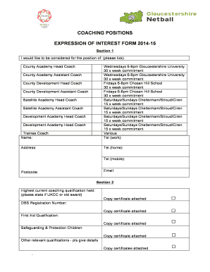 Fillable Online glos-netball org COACHING POSITIONS EXPRESSION OF INTEREST FORM 2014-15 - glos ...