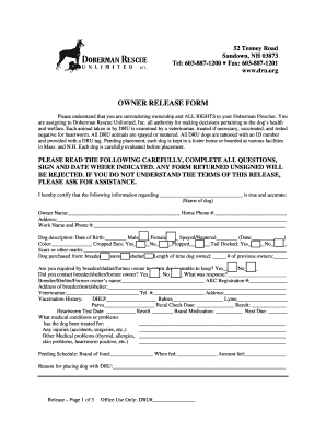 Fillable Online dru OWNER RELEASE FORM - bdrubborgb Fax Email Print ...