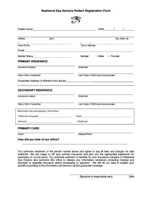 Fillable Online Redmond Eye Doctors Patient Registration Form Patient ...