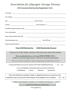 Fillable Online agsdus 2016 Associate Membership Registration Form Fax ...