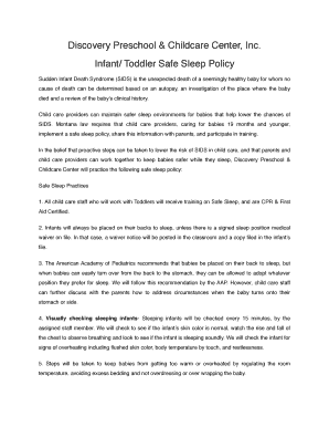 Fillable Online Toddler Safe Sleep Policy - Discovery Preschool ...