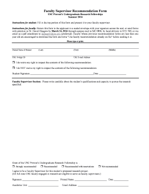 Fillable Online undergrad usc Provost Faculty Supervisor Recommendation Form Fax Email Print ...