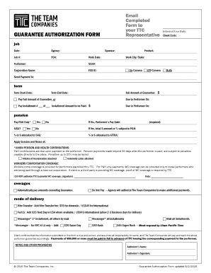 Fillable Online GUARANTEE AUTHORIZATION FORM Representative Client Code Fax Email Print - pdfFiller