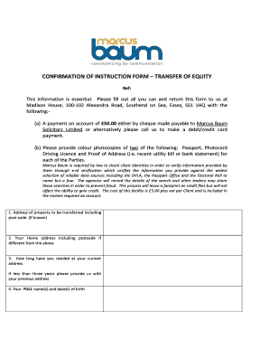 Fillable Online marcusbaum co CONFIRMATION OF INSTRUCTION FORM TRANSFER ...