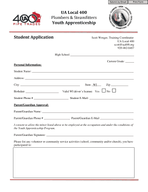 Fillable Online ua400 Youth Apprentice Application form - UA Local 400 ...