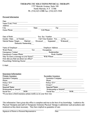 Fillable Online THERAPEUTIC SOLUTIONS PHYSICAL THERAPY 1757 Merrick ...