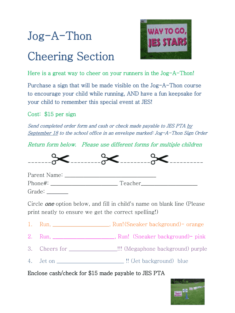 Fillable Online jespta Jog-A-Thon Cheering Section - bjesptabborgb Fax ...