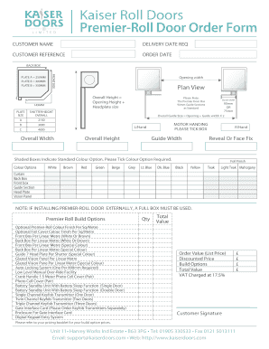 Fillable Online Kaiser Roll Doors Premier-Roll Door Order Form Fax ...
