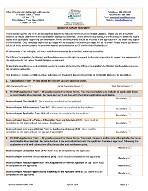 Fillable Online gov pe BUSINESS IMPACT CHECKLIST 1 Application Stream ...