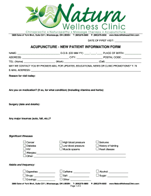 Fillable Online ACUPUNCTURE - NEW PATIENT INFORMATION FORM Fax Email ...