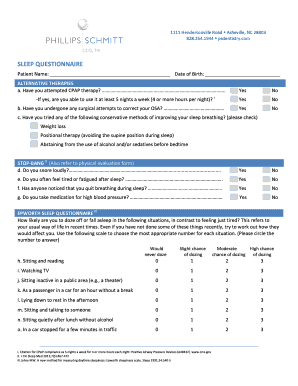 Fillable Online Sleep Questionnaire & Epworth Sleepiness Scale Fax ...