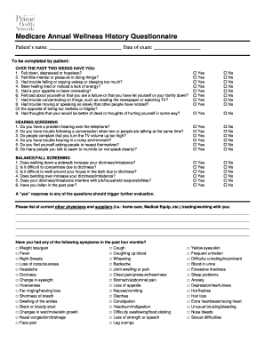 Fillable Online Medicare Annual Wellness History Questionnaire Fax ...