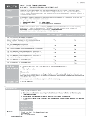 Fillable Online FACTS 07/2015 WHAT DOES Check Into Cash DO WITH YOUR PERSONAL INFORMATION Fax ...
