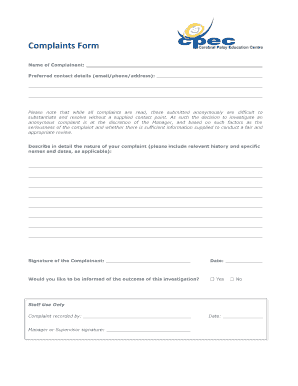 Fillable Online cpec org Complaints Form - bcpecbborgbau - cpec org Fax ...