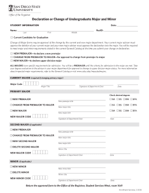 Fillable Online arweb sdsu Declaration or Change of Undergraduate Major and Minor Fax Email ...