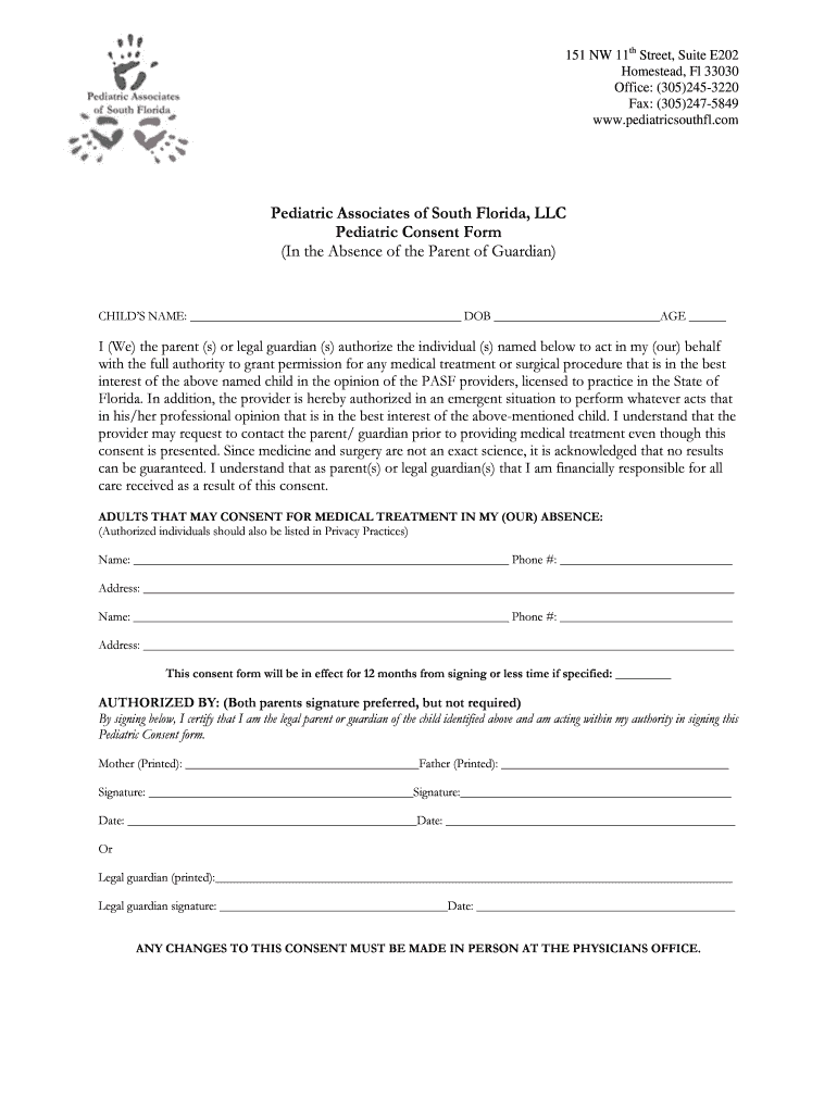 Fillable Online Pediatric Associates of South Florida, LLC Pediatric ...